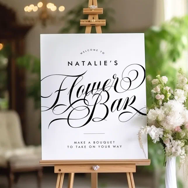 Elegant Script Chic Bridal Shower Flower Bar Sign | Zazzle