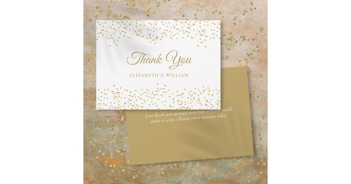 Elegant Script Chic Gold Dust Confetti Thank You Card | Zazzle
