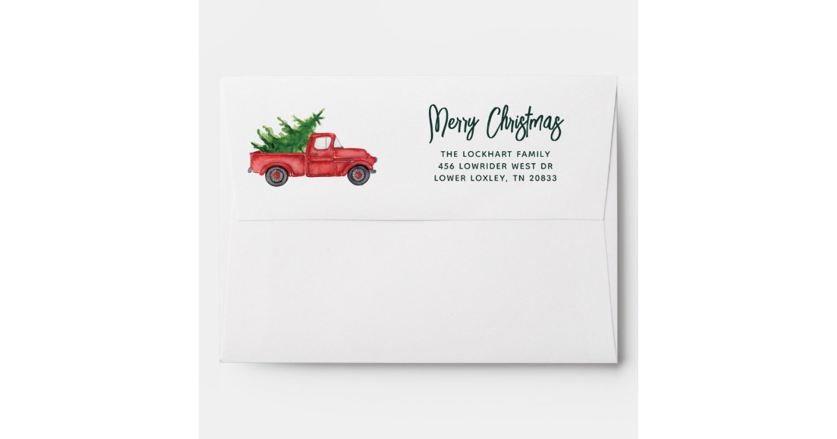 Elegant Script Christmas Holiday Vintage Truck Envelope | Zazzle