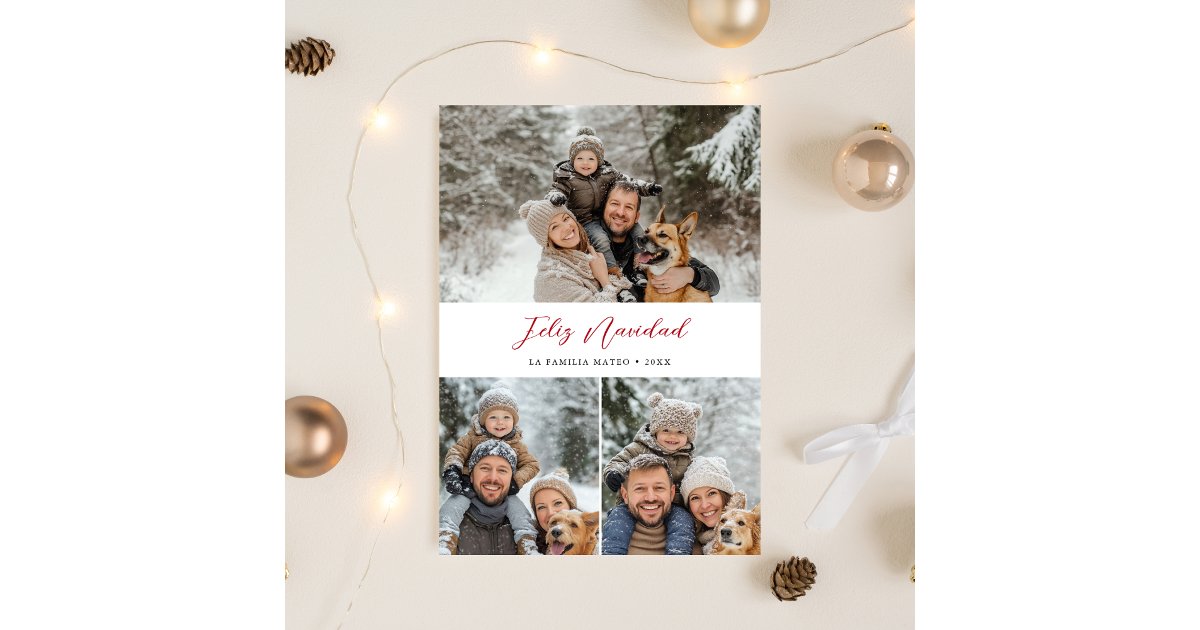Elegant Script Christmas Photo Feliz Navidad Red Holiday Card | Zazzle