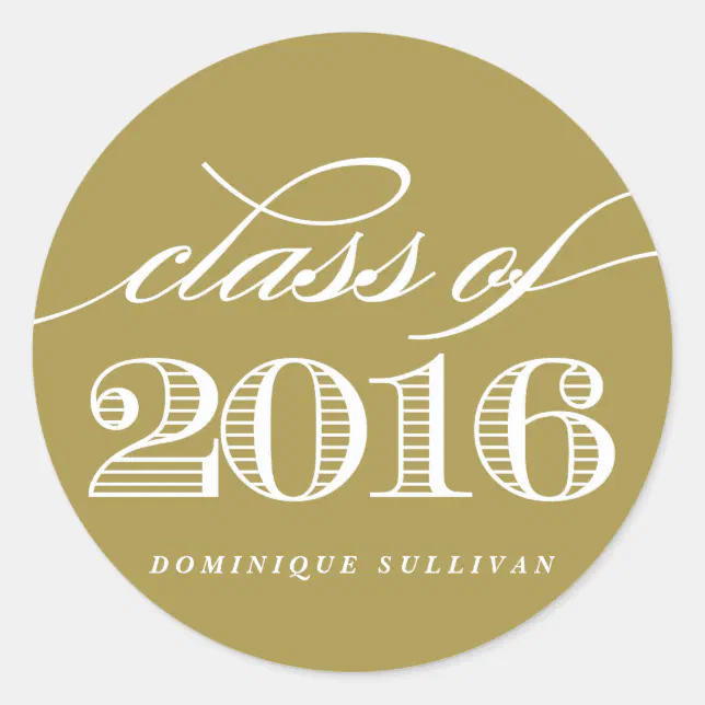 Elegant Script Class of 2016 | Gold Graduation II Classic Round Sticker ...