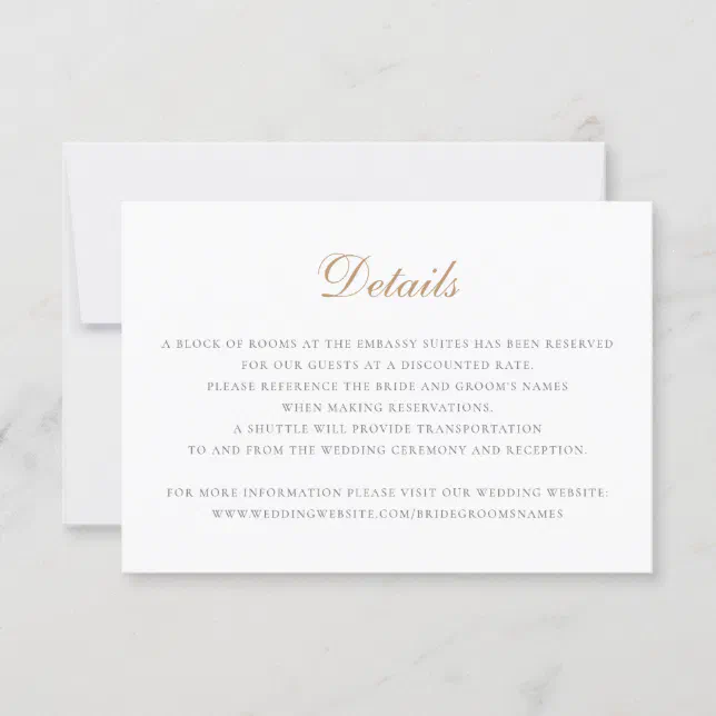 Elegant Script Classic Wedding Details Insert Invitation | Zazzle