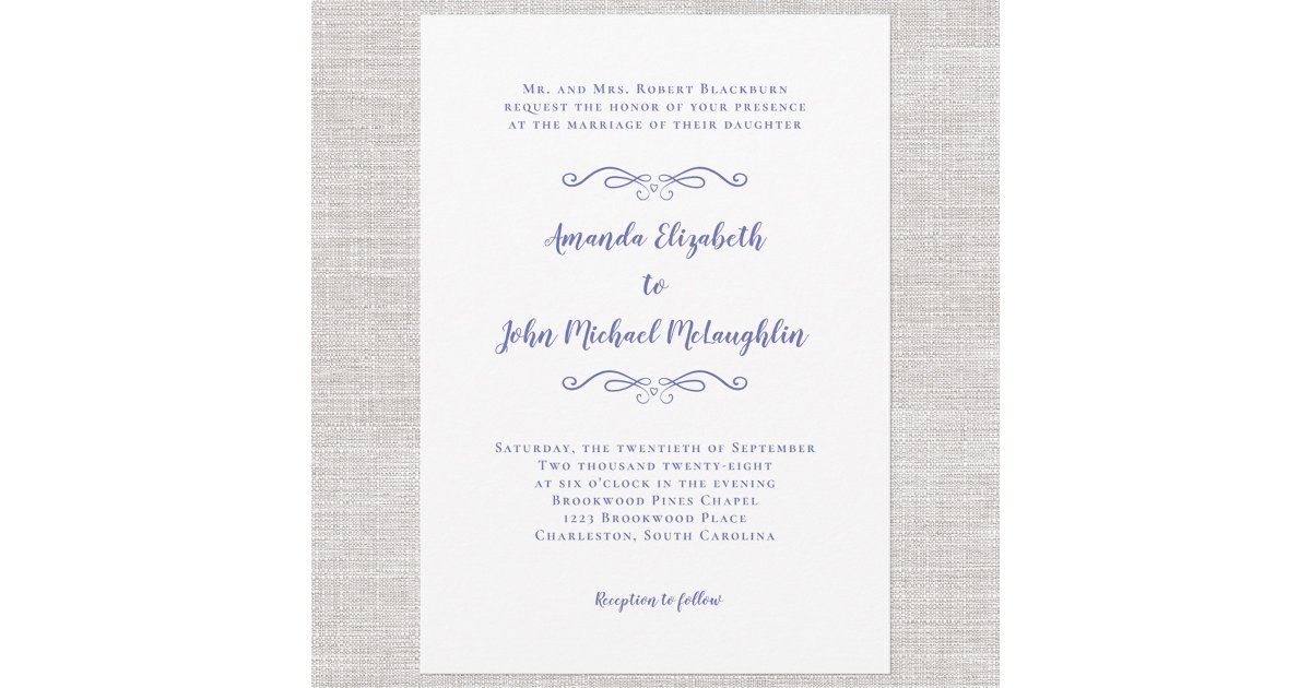 Elegant Script Classic Wedding Periwinkle Blue Invitation | Zazzle