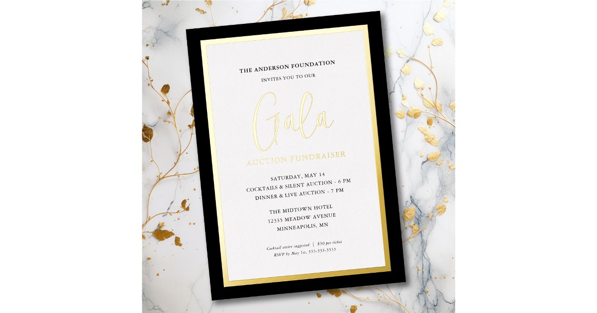 Elegant Script Corporate Gala Fundraiser Gold Foil Invitation | Zazzle