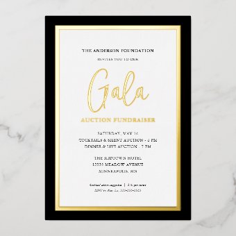 Elegant Script Corporate Gala Fundraiser Gold Foil Invitation | Zazzle