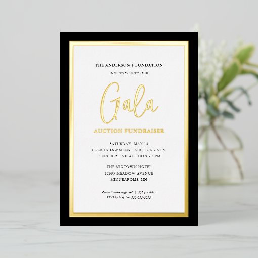 Elegant Script Corporate Gala Fundraiser Gold Foil Invitation | Zazzle