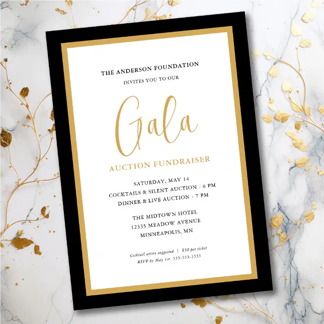 Elegant Script Corporate Gala Fundraiser Invitation | Zazzle