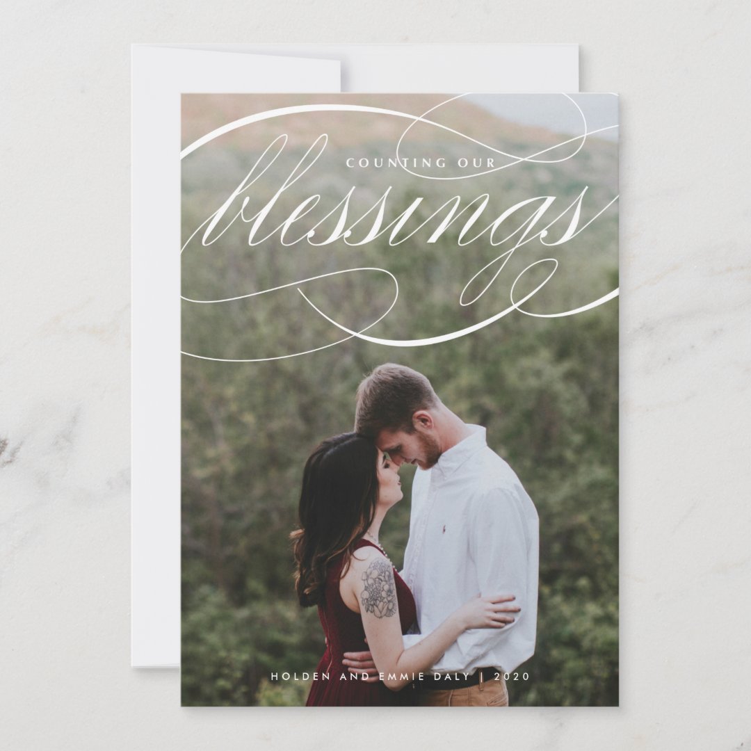 Elegant Script Counting Our Blessings Photo Holiday Card | Zazzle