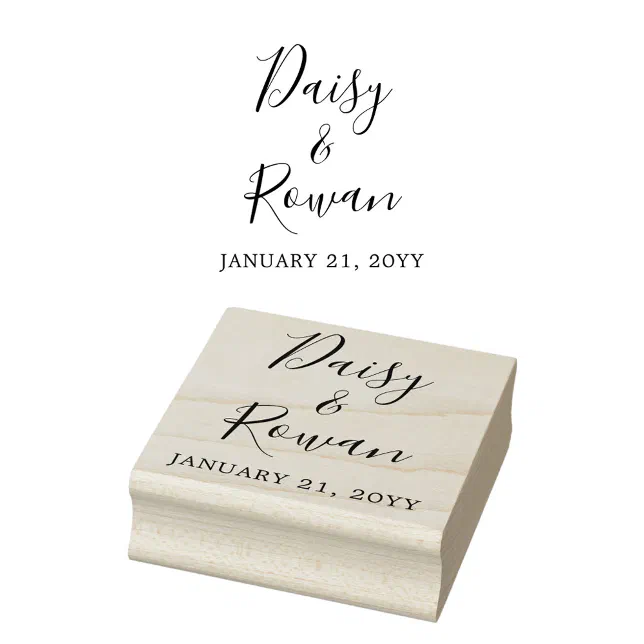 Elegant Script Couple's Names With Wedding Date Rubber Stamp | Zazzle
