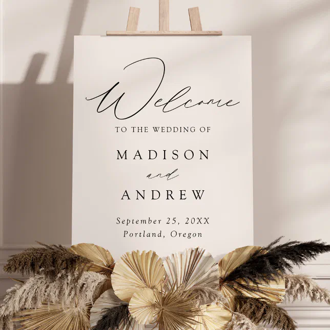 Elegant Script Cream Wedding Welcome Sign | Zazzle