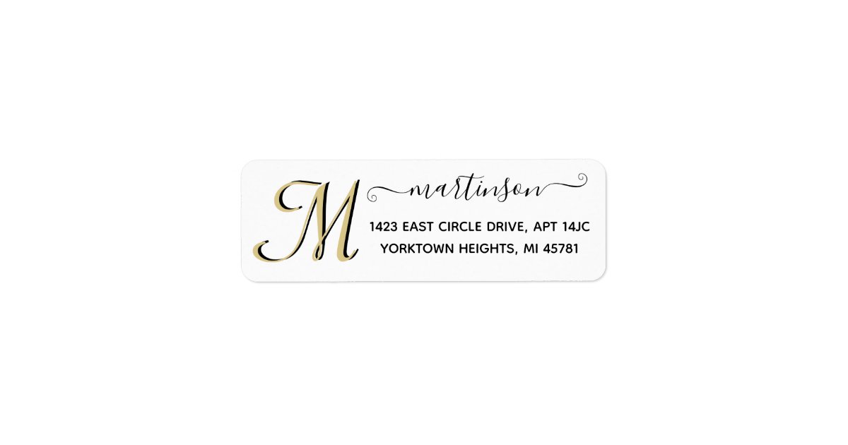 Elegant Script Custom Gold Initial Return Address Label | Zazzle