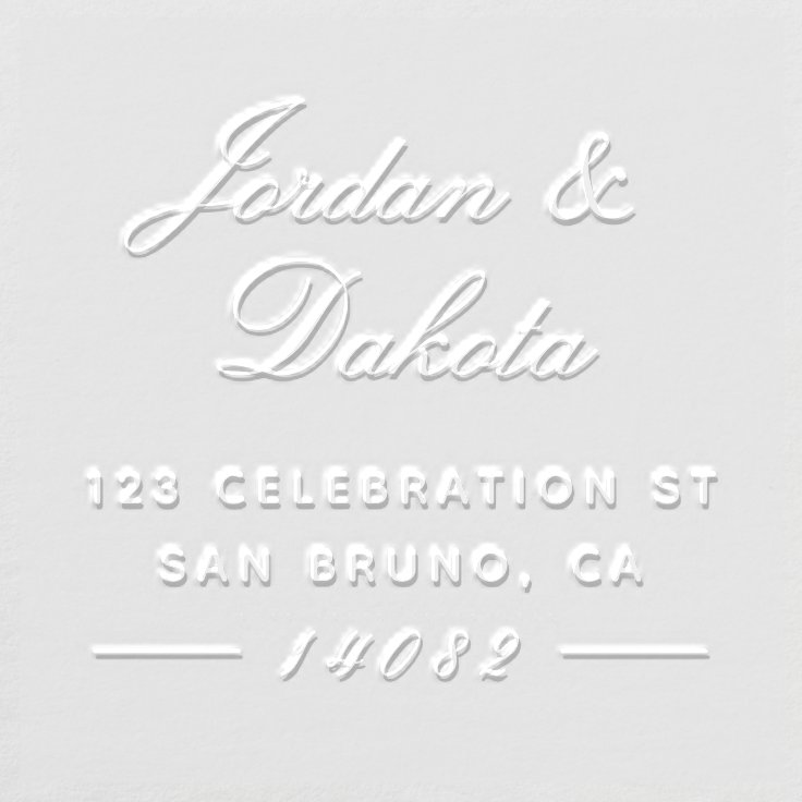 Elegant Script Custom Names Wedding Return Address Embosser | Zazzle