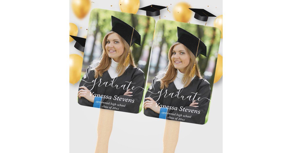 Elegant Script Custom Photo Graduation Hand Fan | Zazzle