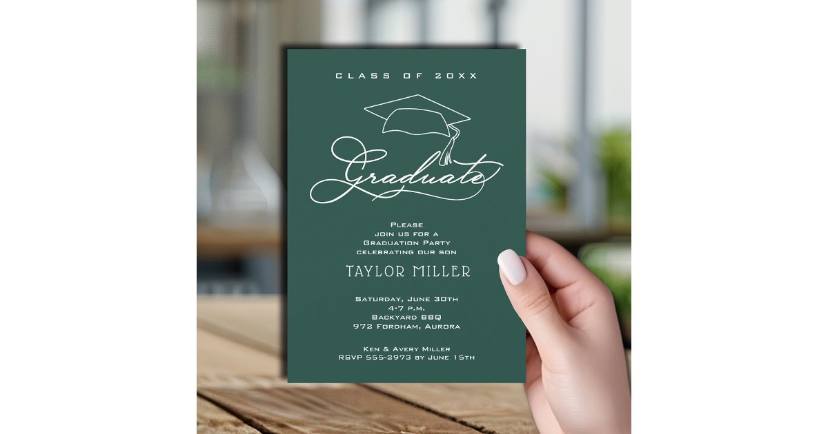 Elegant Script Dark Green Graduation Invitation | Zazzle