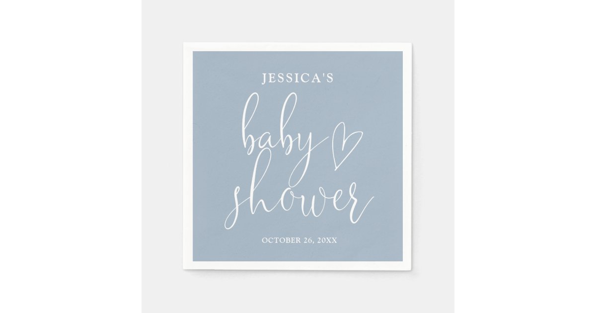 Elegant Script Dusty Blue Baby Shower Napkins | Zazzle