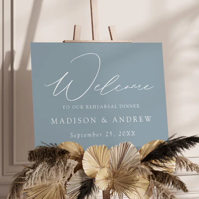 Elegant Script Dusty Blue Rehearsal Dinner Sign | Zazzle
