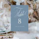 Elegant Script Dusty Blue Wedding Table Number | Zazzle