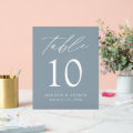 Elegant Script Dusty Blue Wedding Table Number Acrylic Sign | Zazzle