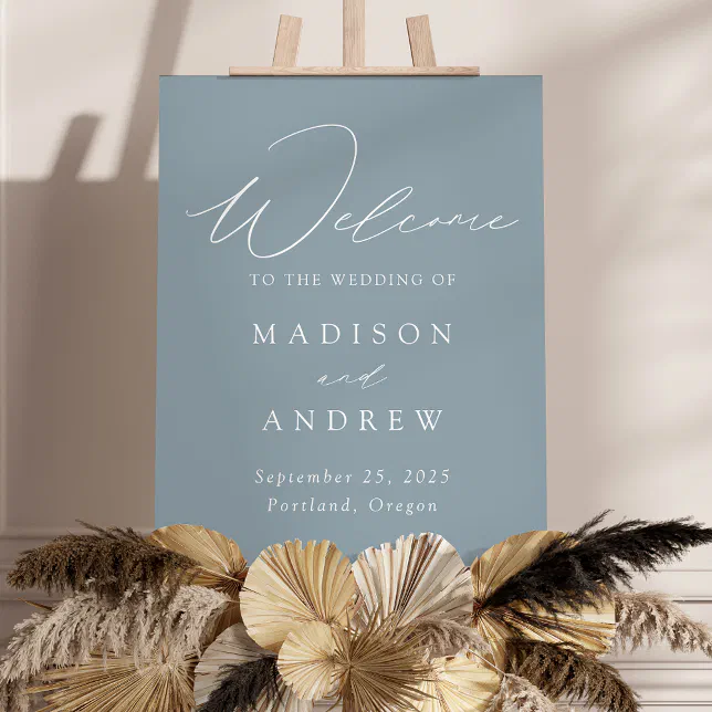 Elegant Script Dusty Blue Wedding Welcome Sign | Zazzle