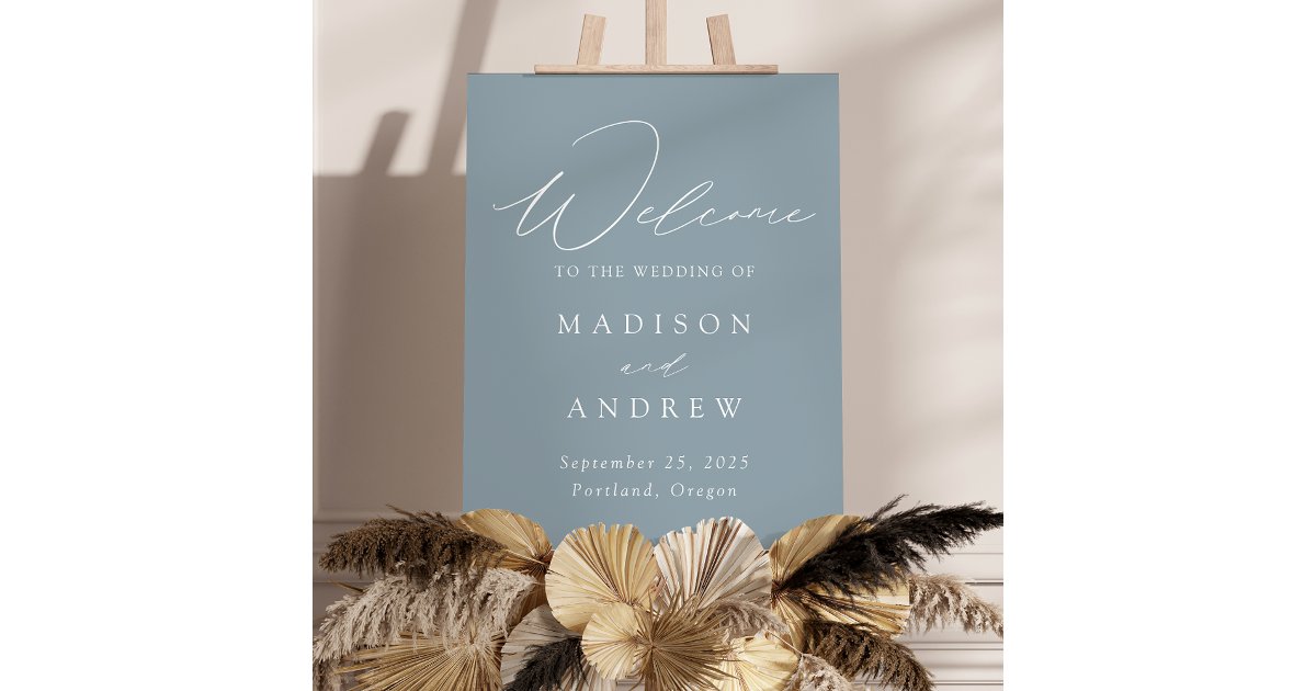 Elegant Script Dusty Blue Wedding Welcome Sign | Zazzle