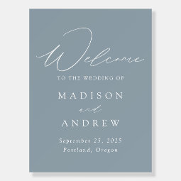 Elegant Script Dusty Blue Wedding Welcome Sign | Zazzle