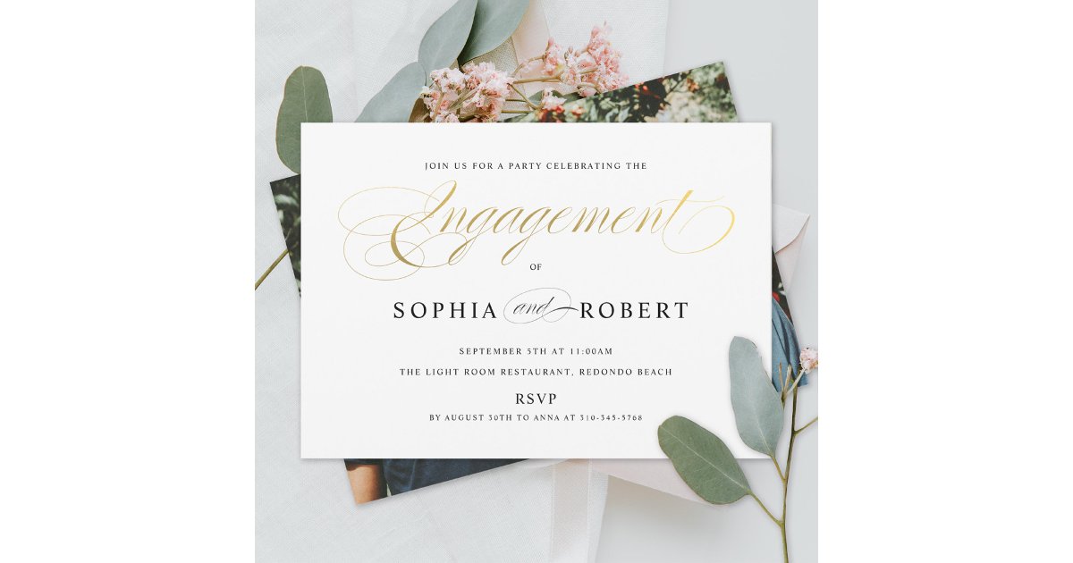 Elegant Script Engagement Party Photo Backer Invitation | Zazzle