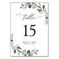 Elegant Script Eucalyptus Greenery Table Number | Zazzle