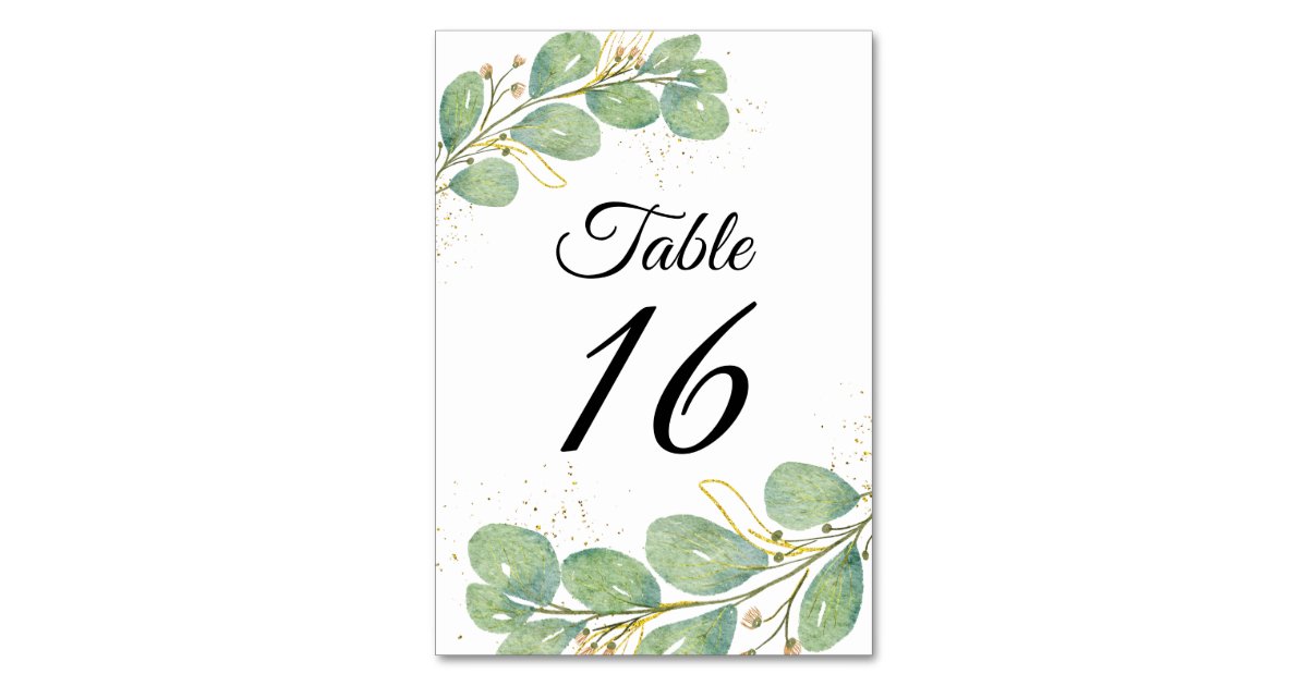 Elegant Script Eucalyptus Wedding Table Number | Zazzle