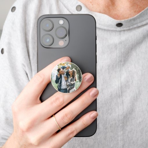 Elegant Script "Family" Custom Photo PopSocket | Zazzle