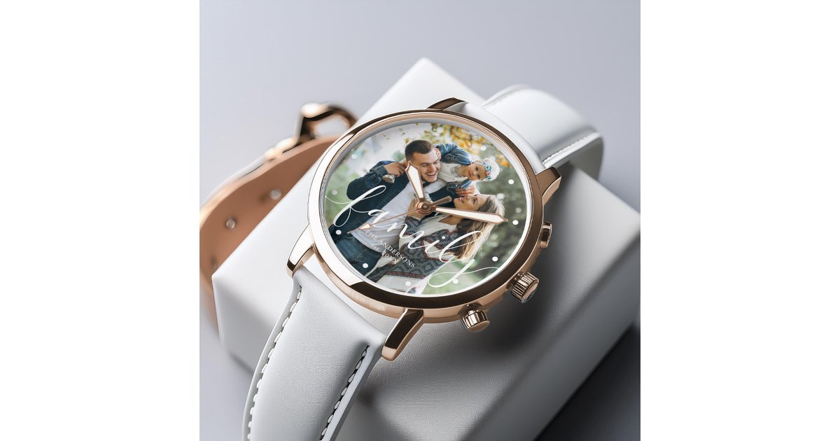 Elegant Script "Family" Custom Photo Watch | Zazzle