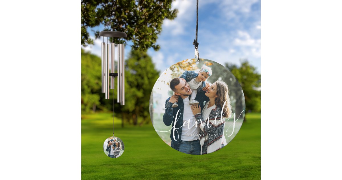 Elegant Script "Family" Custom Photo Wind Chime | Zazzle