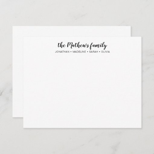 Elegant Script Family Last Name Note Card | Zazzle