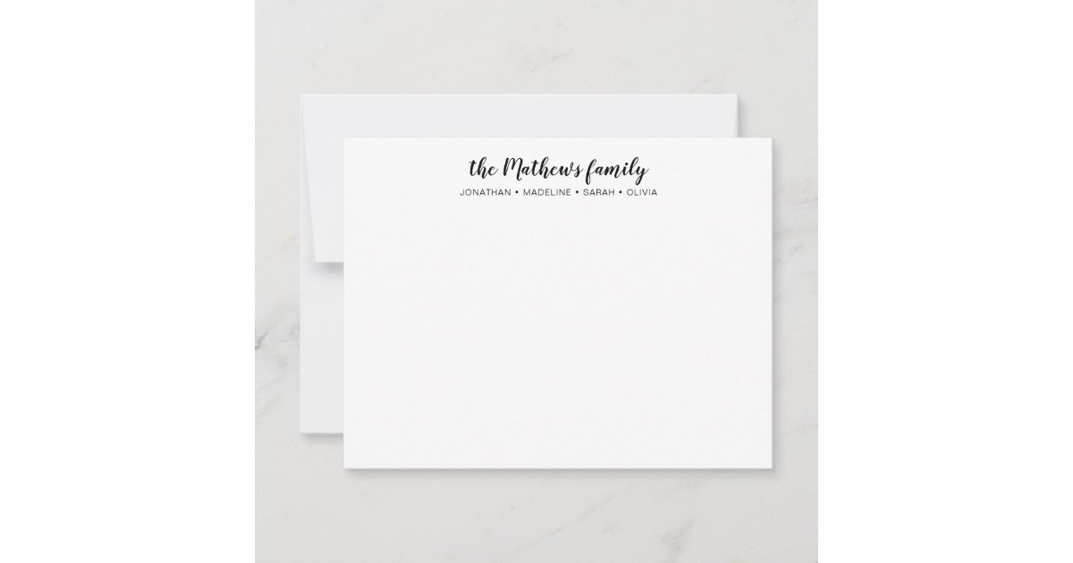 Elegant Script Family Last Name Note Card | Zazzle