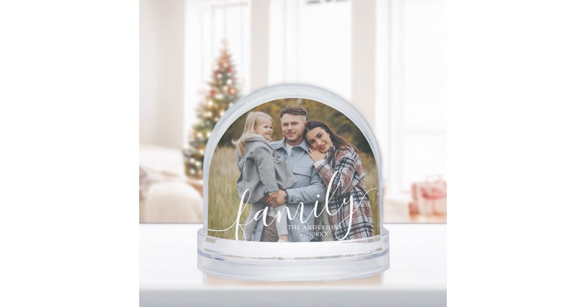 Elegant Script "Family" Photo Snow Globe | Zazzle