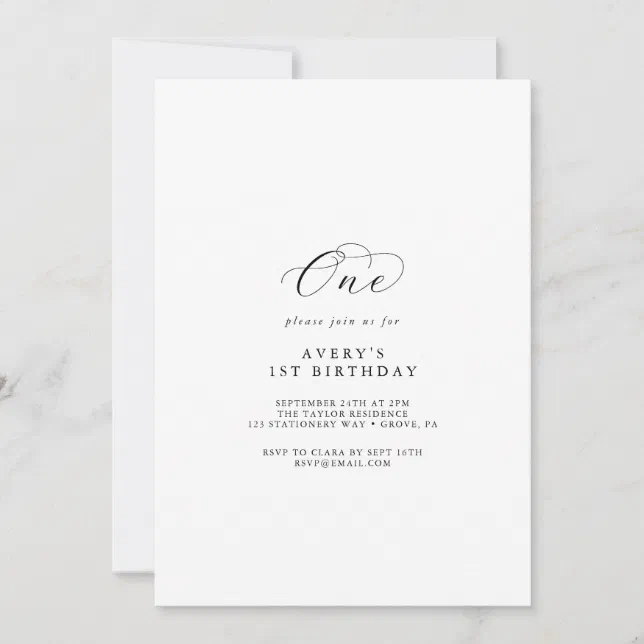 Elegant Script First Birthday Party Invitation | Zazzle