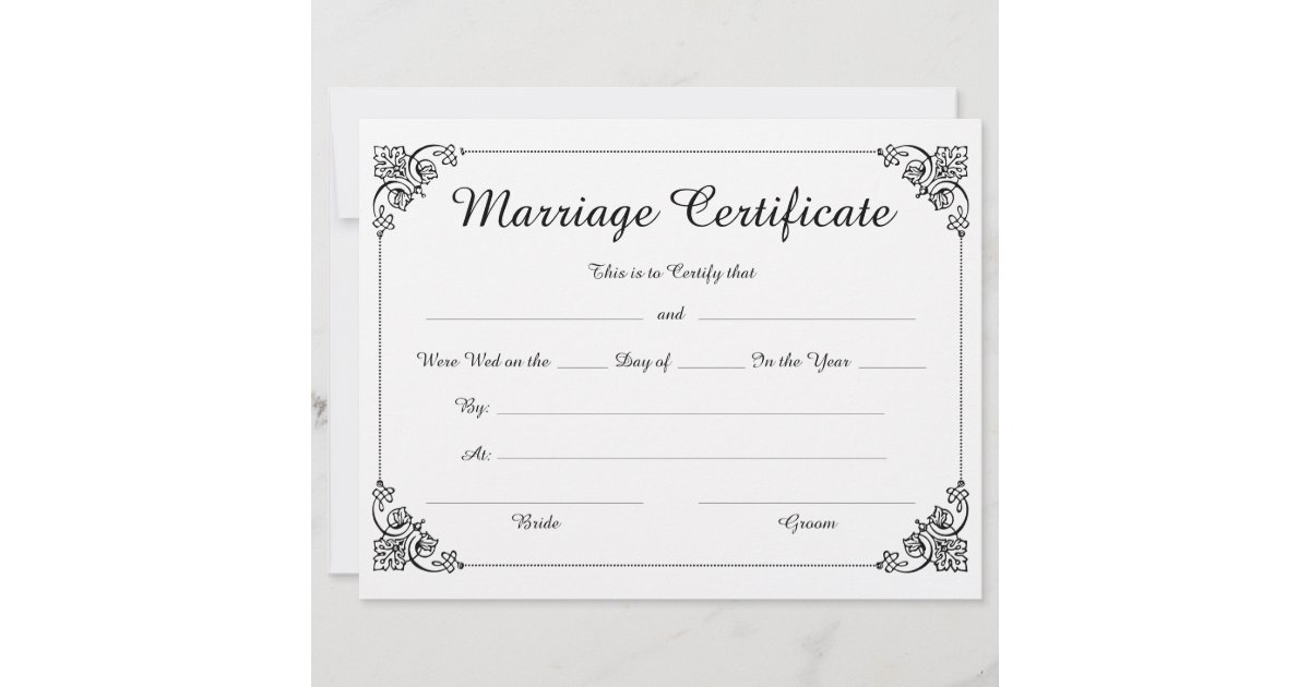 Elegant Script Floral Border Marriage Certificate | Zazzle