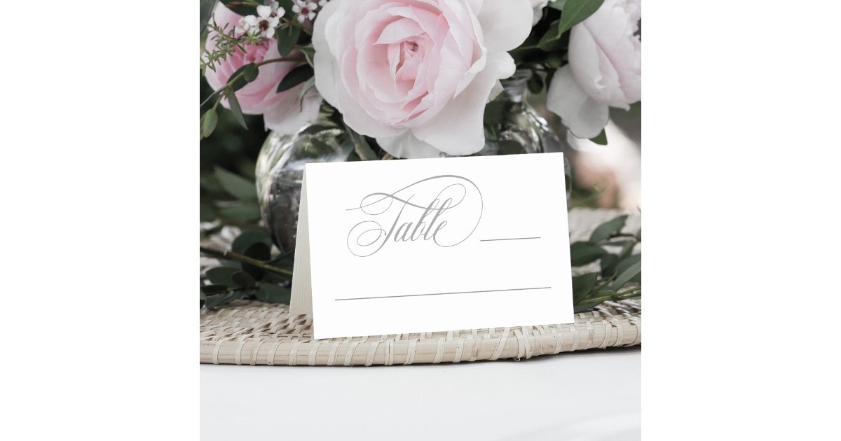 Elegant Script Flourishes Gray Place Card | Zazzle