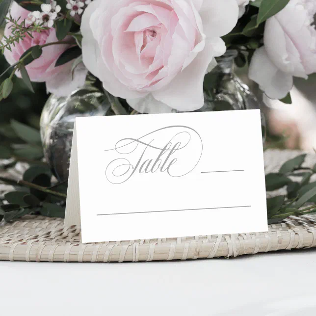 Elegant Script Flourishes Gray Place Card | Zazzle