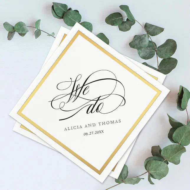 Elegant Script Flourishes Wedding We Do Napkins | Zazzle