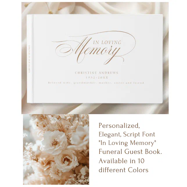 Elegant, Script Font "In Loving Memory" Funeral Guest Book | Zazzle