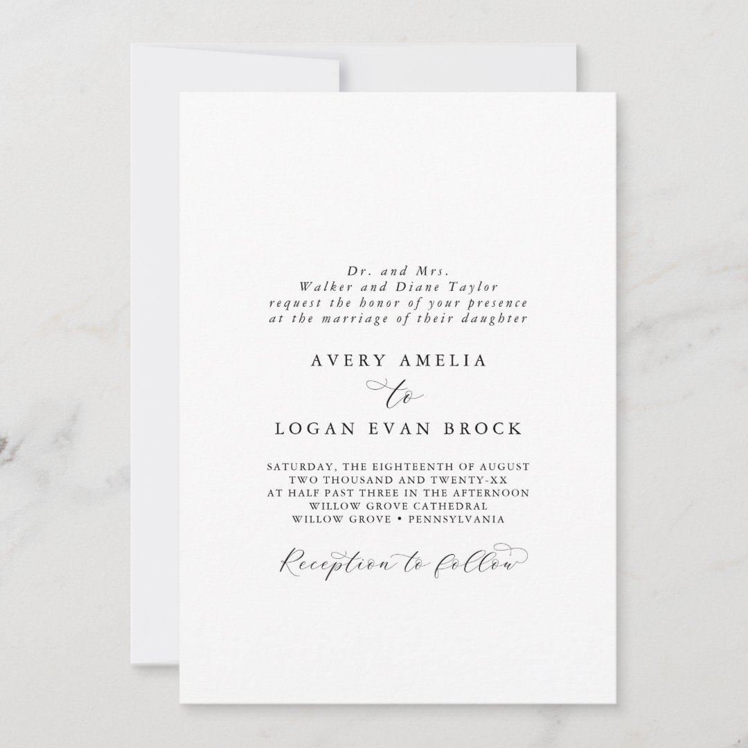Elegant Script Formal Brides Parents Wedding Invitation | Zazzle