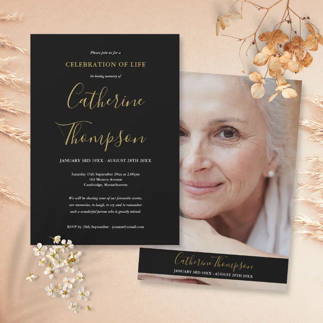 Elegant Script Funeral Celebration of Life Photo Invitation | Zazzle