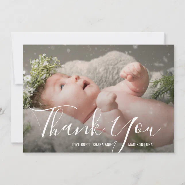 Elegant Script Gender Neutral Photo Baby Shower Thank You Card | Zazzle