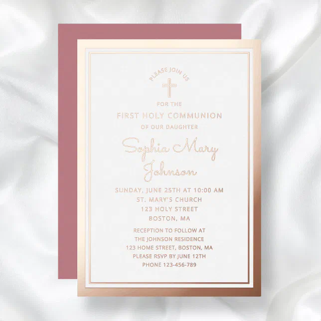 Elegant Script Girl First Communion Foil Invitation | Zazzle