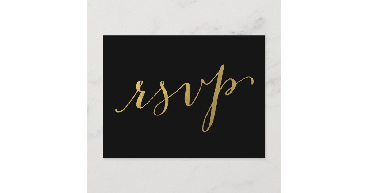 Elegant Script Gold Black Wedding RSVP Invitation Postcard | Zazzle