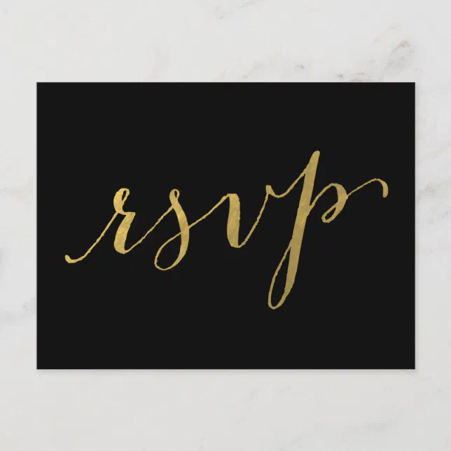 Elegant Script Gold Black Wedding RSVP Invitation Postcard | Zazzle