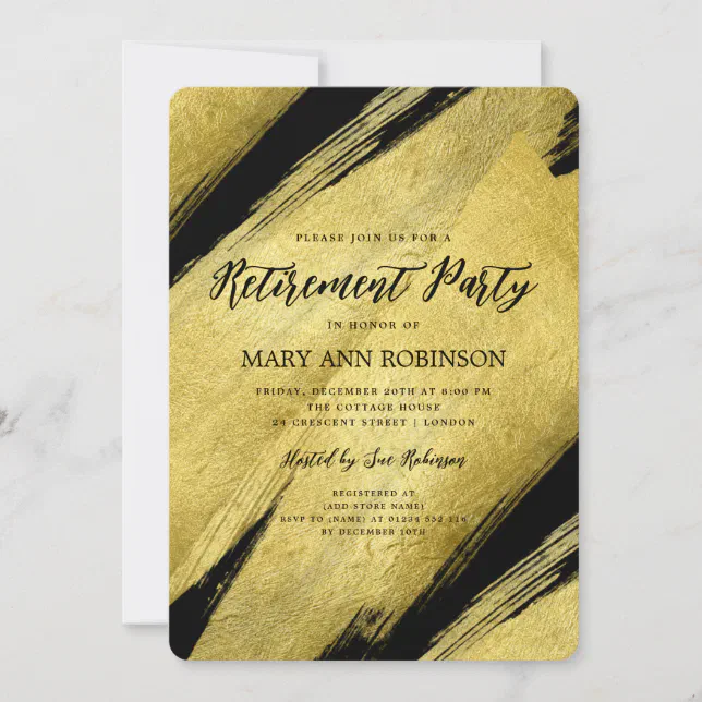 Elegant Script Gold Brush Retirement Party Invitation | Zazzle