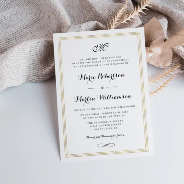 Elegant script gold foil wedding invitation | Zazzle