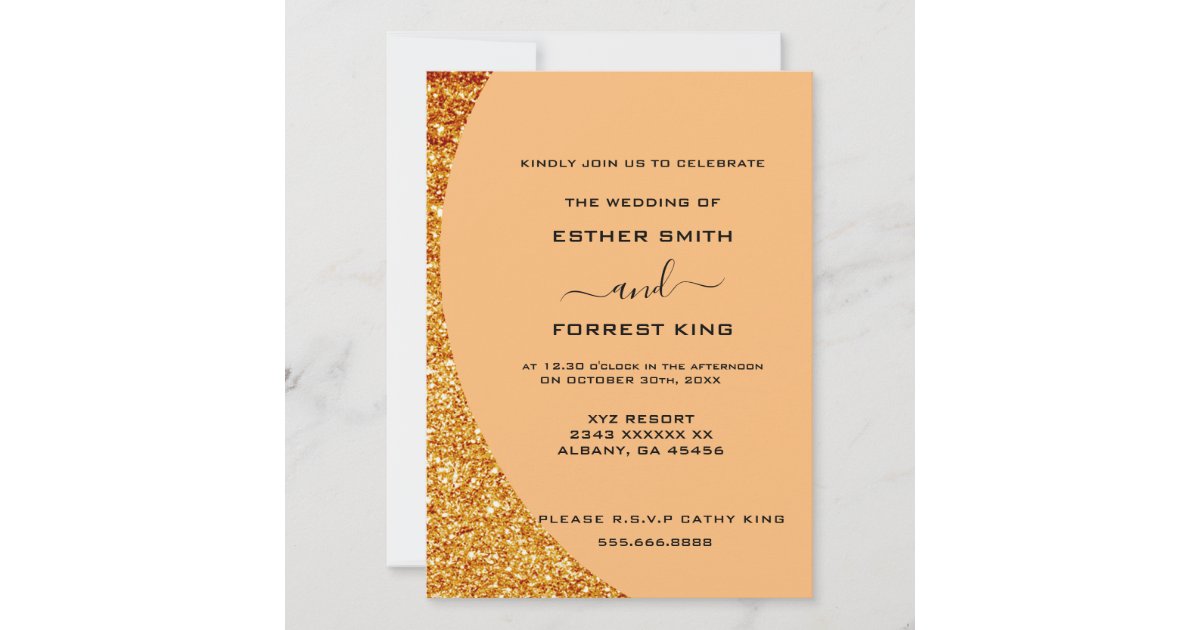 Elegant Script Gold Glitter Accent Wedding Invitation | Zazzle