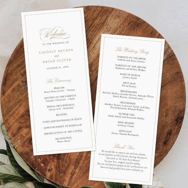 Elegant Script Gold Modern Calligraphy Wedding Program | Zazzle